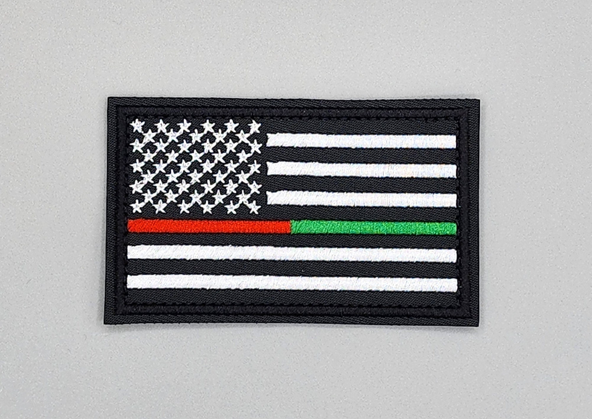 Thin Red - Green Dual Line Flag Patch, First Responders Flag Patch ...