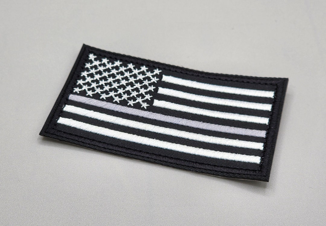 Thin Silver Line Flag Patch, First Responders Flag Patch, Embroidered ...
