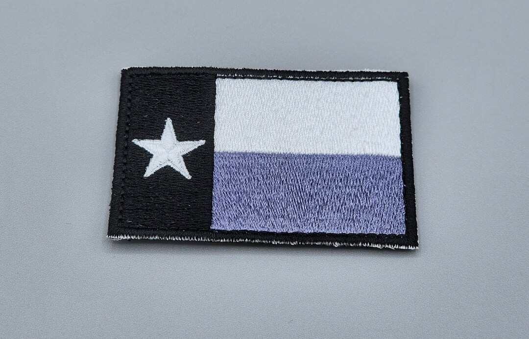 Texas State Flag Patch (3"x2") Silver and Black, Embroidered Iron-on/sew-on/hook & Loop Badge ...