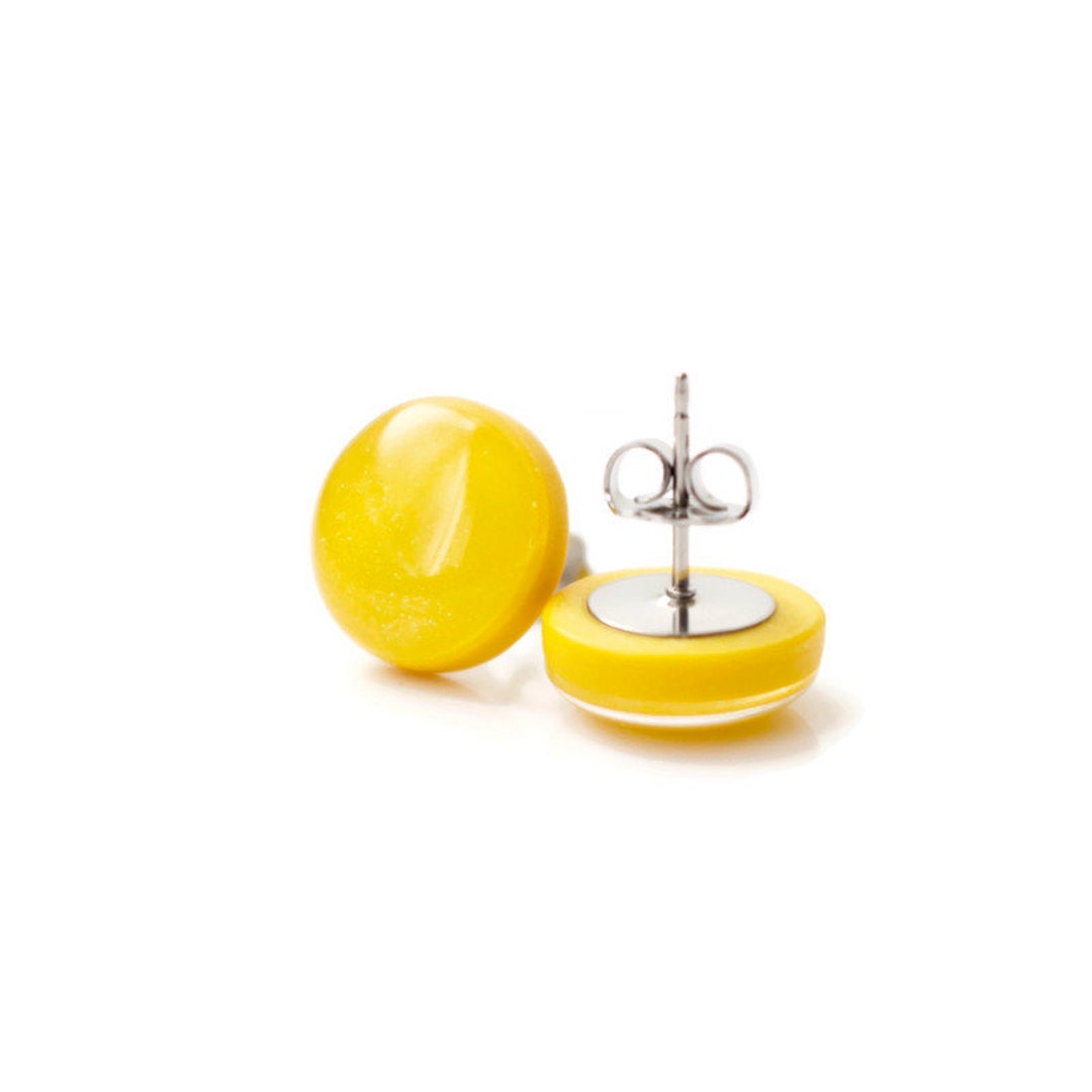 Yellow Stud Earrings, SAFFRON SHIMMER STUDS, Surgical Steel Posts ...