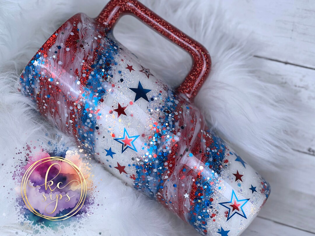 Patriotic July 4th 40 Oz Travel Glitter Mug | Glitter Tumbler ...