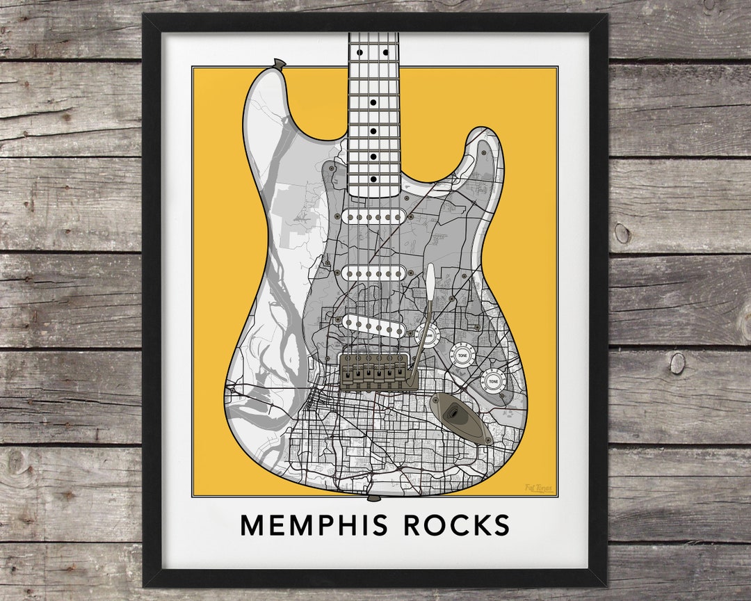 Memphis Map, Stratocaster Guitar Art, Memphis Print, Memphis Art ...