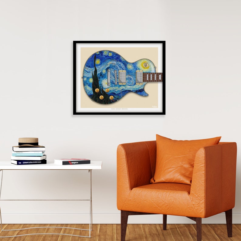 Starry Night Painting, Vincent Van Gogh Guitar, Guitar Art Print ...