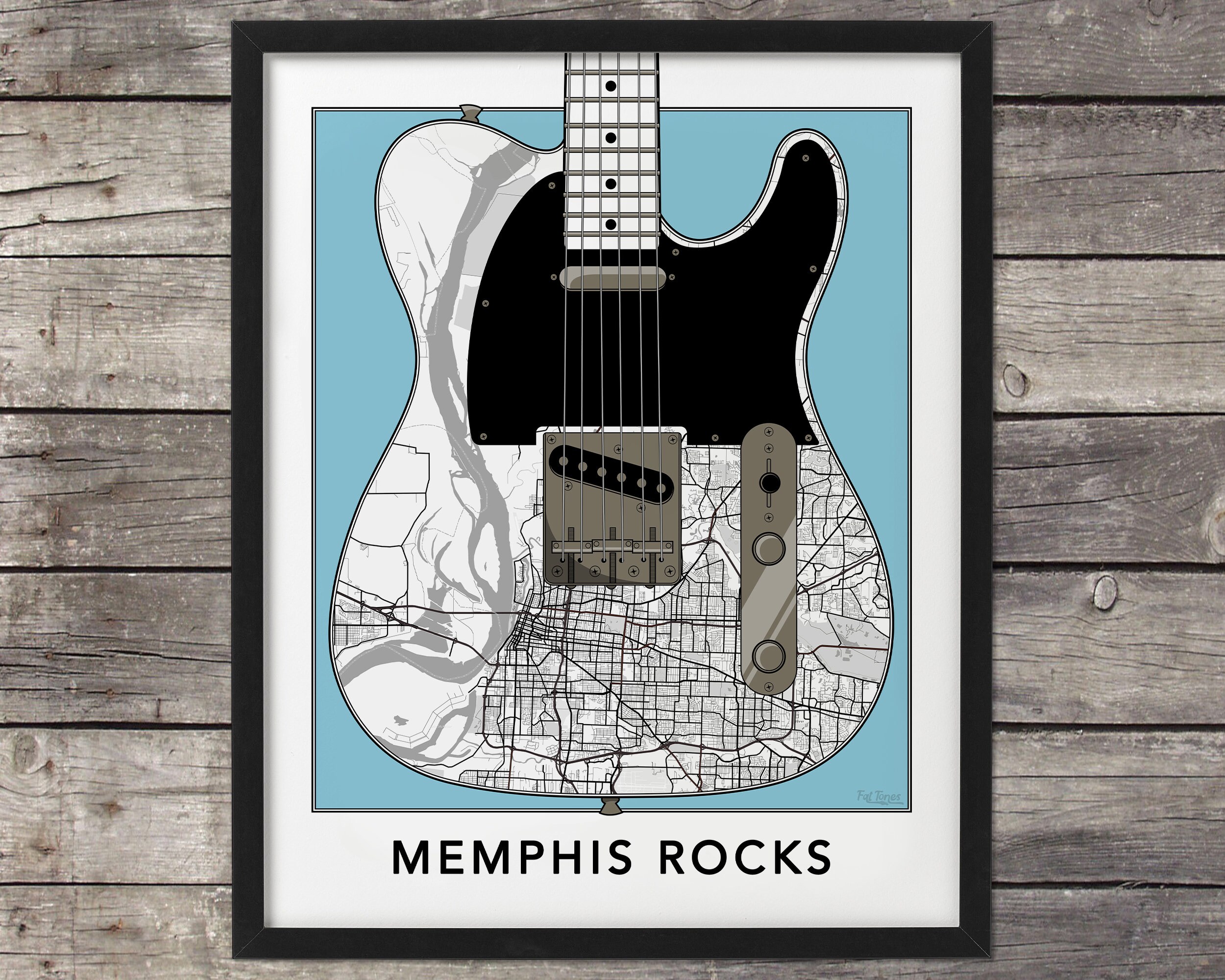 Memphis Map, Telecaster Guitar Art, Memphis Print, Memphis Art, Memphis ...
