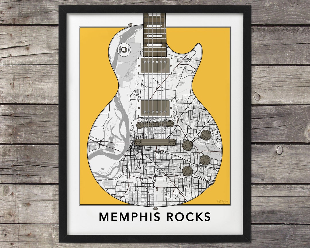 Memphis Map, Guitar Art, Memphis Print, Memphis Art, Memphis Rocks, Map ...