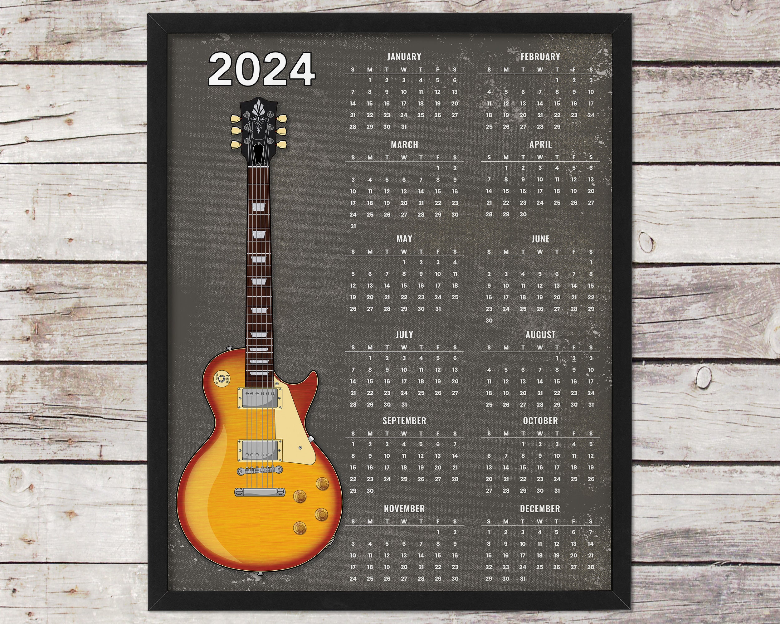 2024 Guitar Wall Calendar Les Paul Stratocaster Fender Gibson Musician ...
