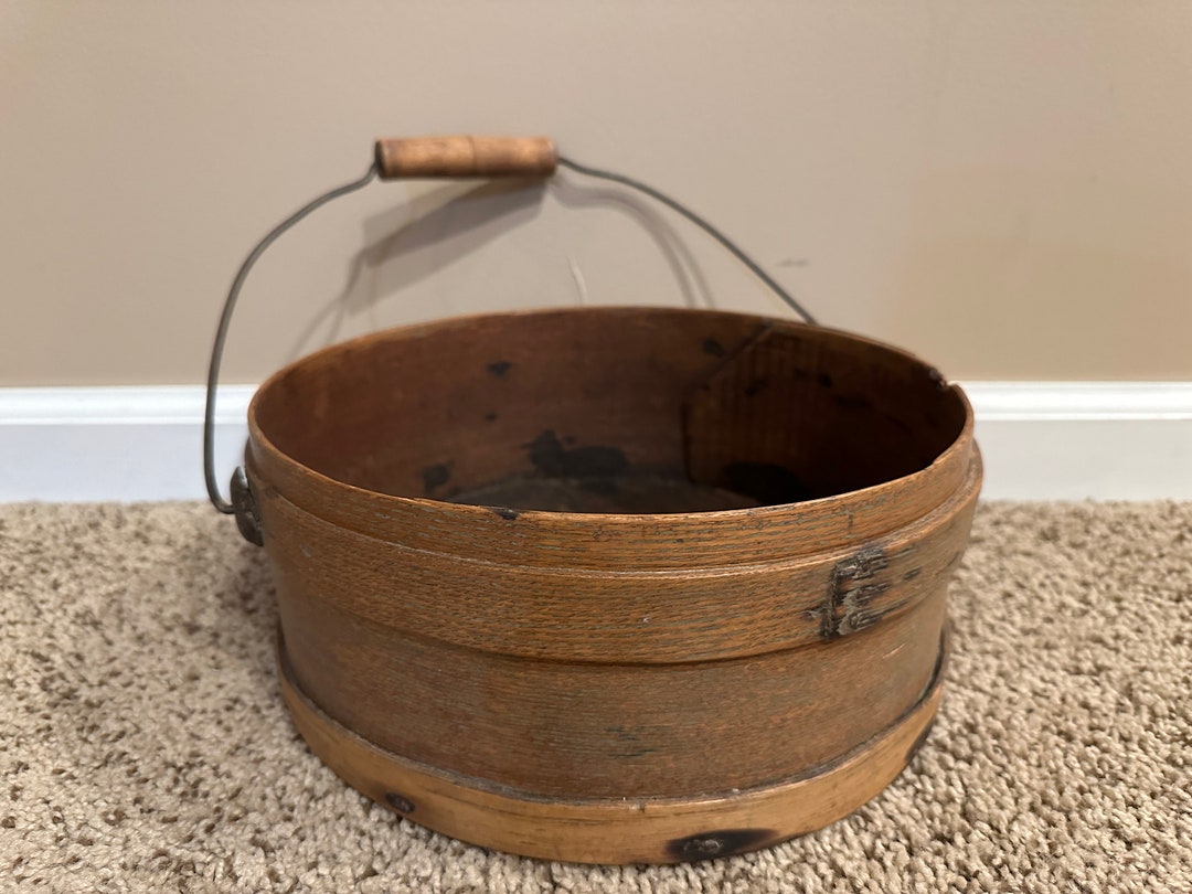 Antique Round Wood Cheese Box With Handle - Bentwood Circular Container ...