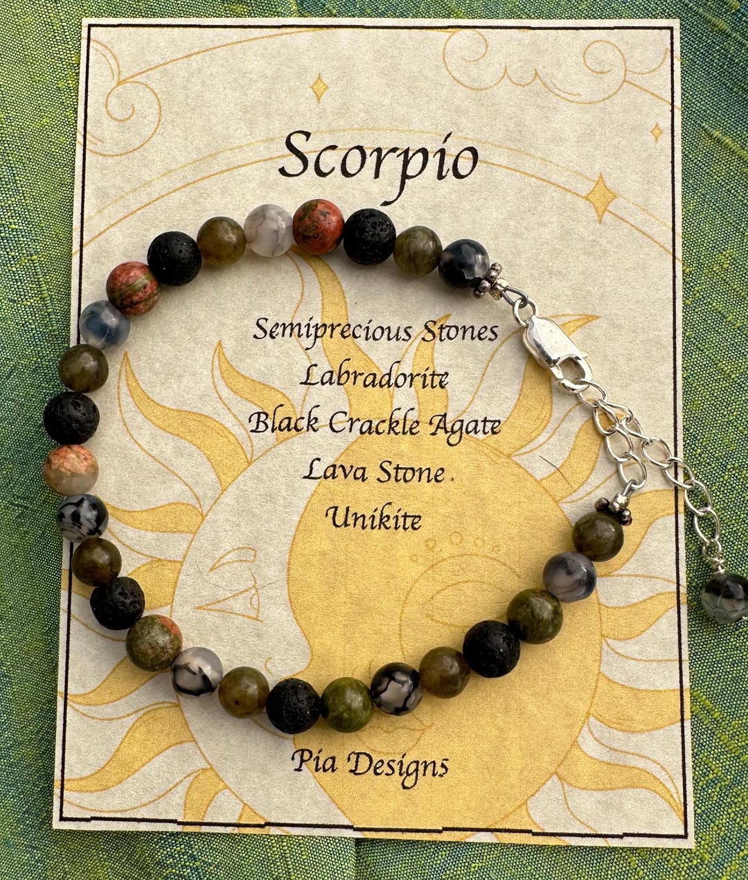 Scorpio Zodiac Bracelet: Labradorite, Lava Stone, Smoky Quartz, Unikite ...