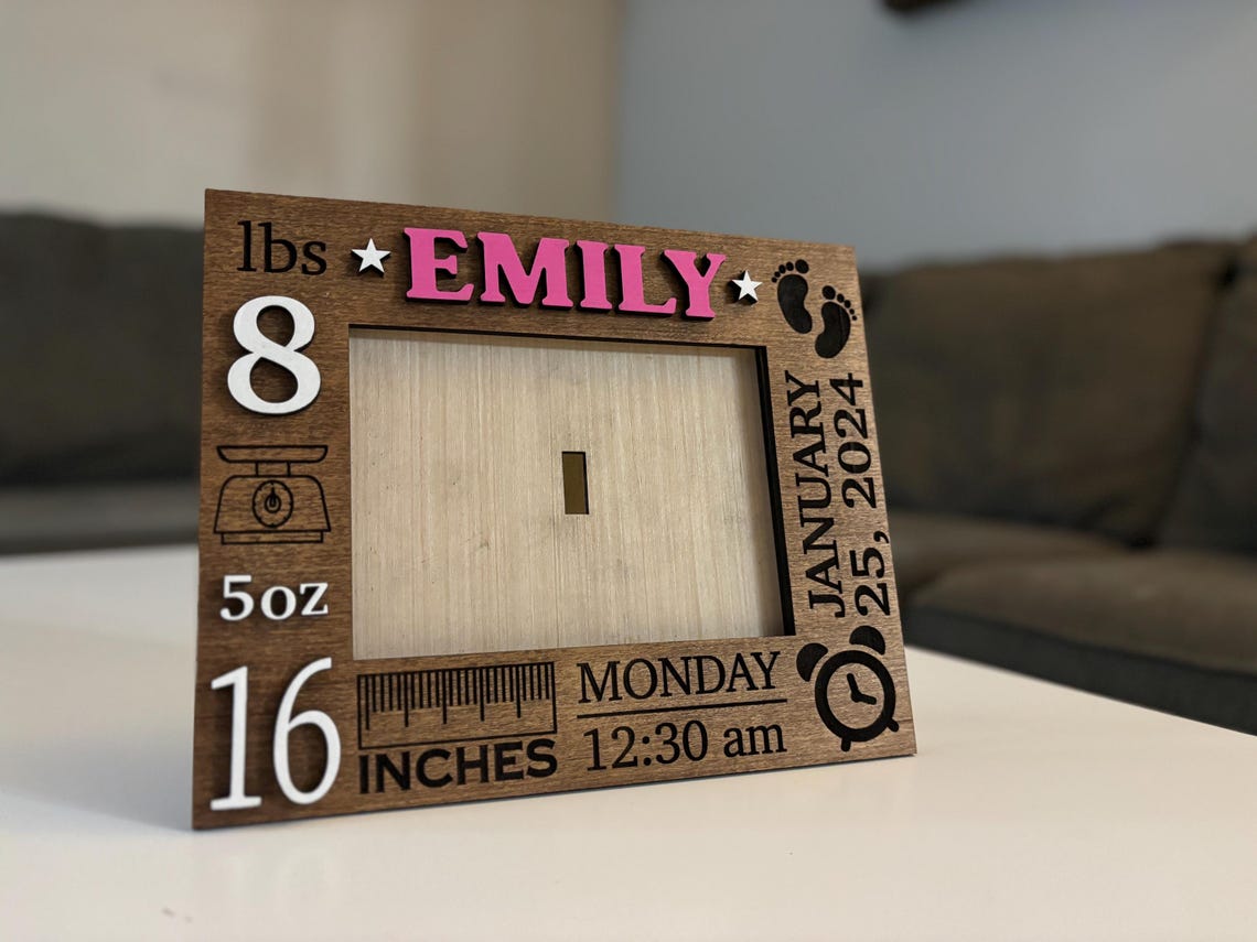 Personalized Baby Announcement Frame: Baltic Wood Birth Stat Nursery ...