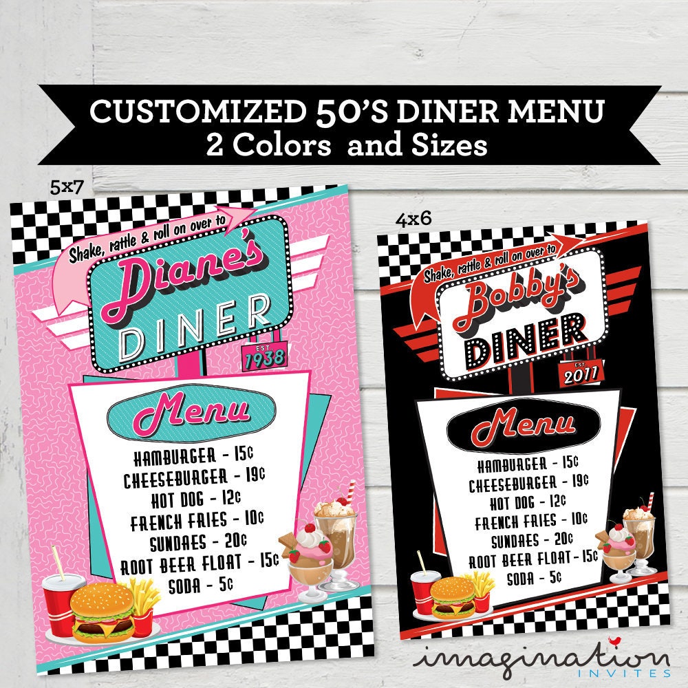50 s Diner Menu Cards Vintage Diner Food List Card Retro Etsy