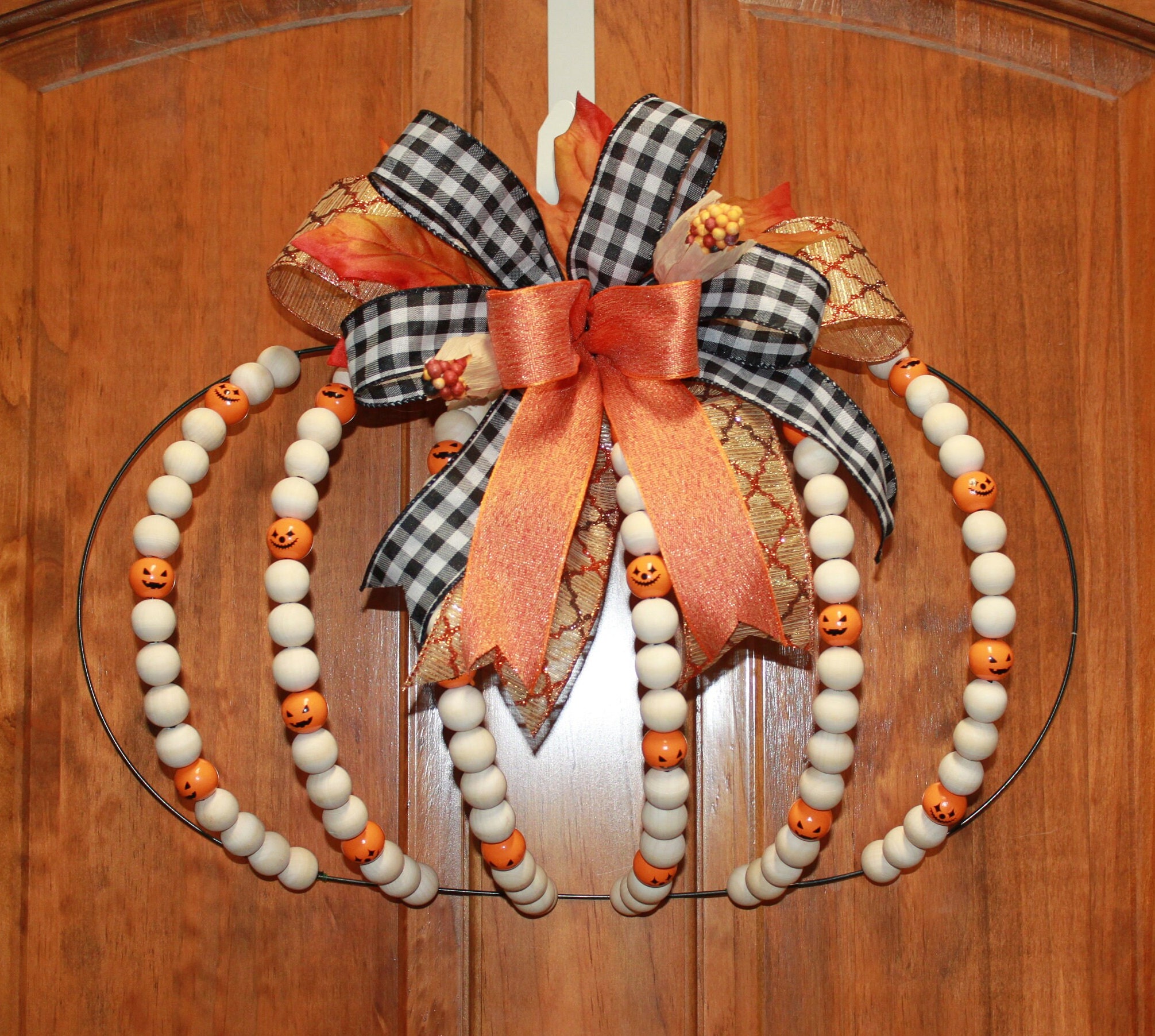 Thanksgiving Pumpkin Wreath, Fall Pumpkin Wreath With Beads, Wood Bead ...