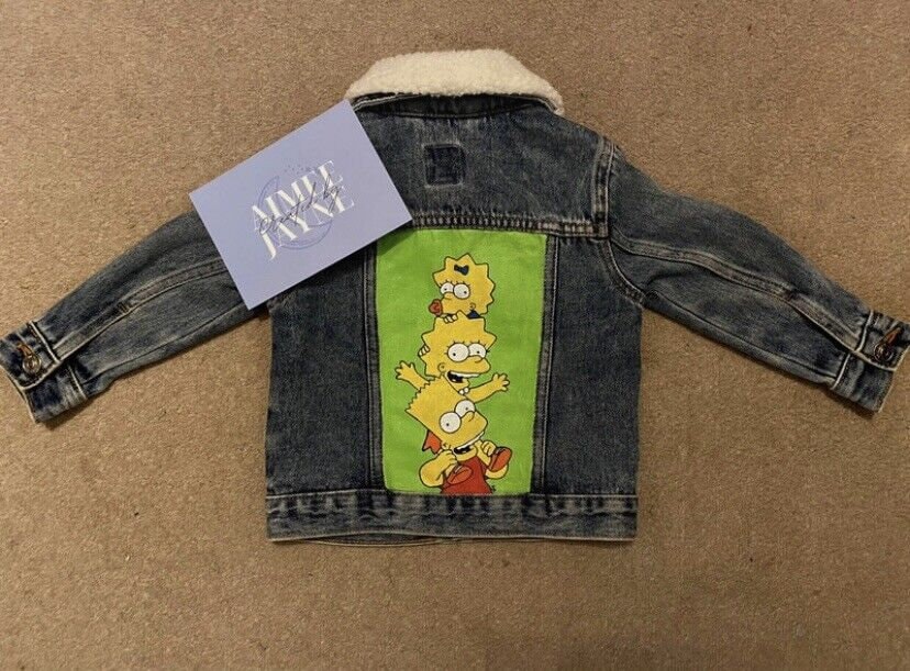 Custom Hand Painted the Simpsons Kids Denim Jacket Size 12-18 Months - Etsy