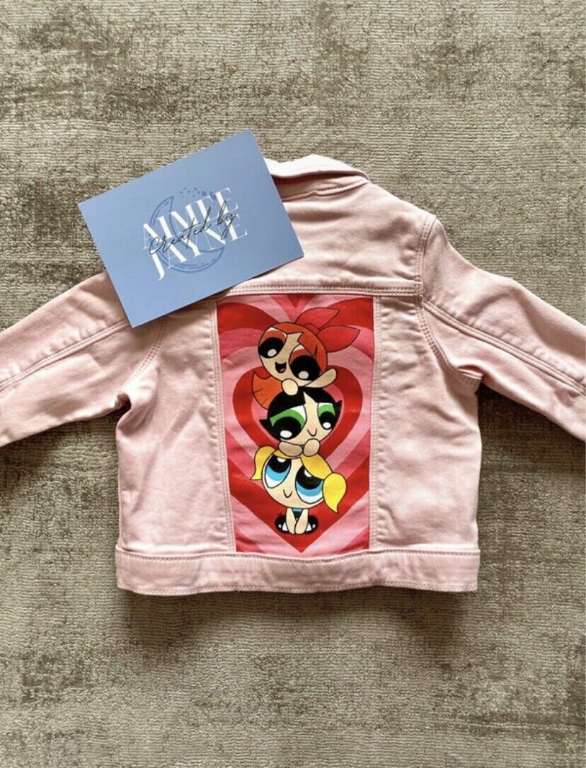 Custom Hand Painted Powerpuff Girls Kids Denim Jacket Size 18-23 Months ...