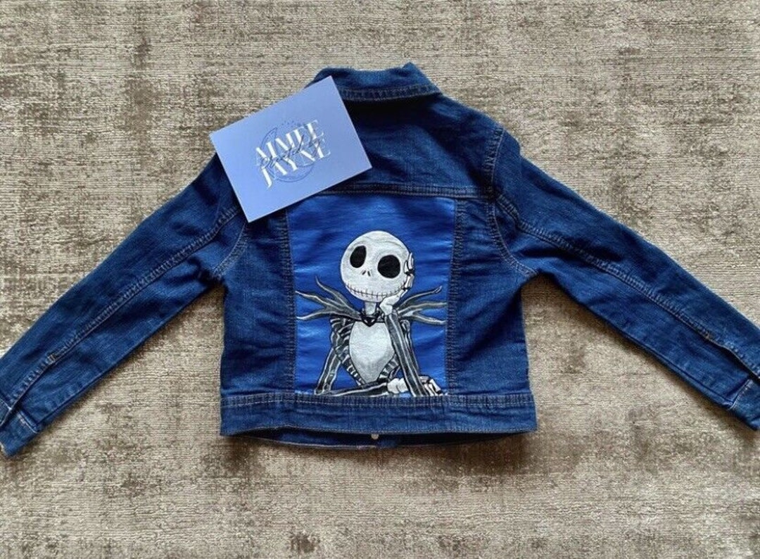 Custom Hand Painted Jack Skellington Kids Denim Jacket Size 5-6 Years ...