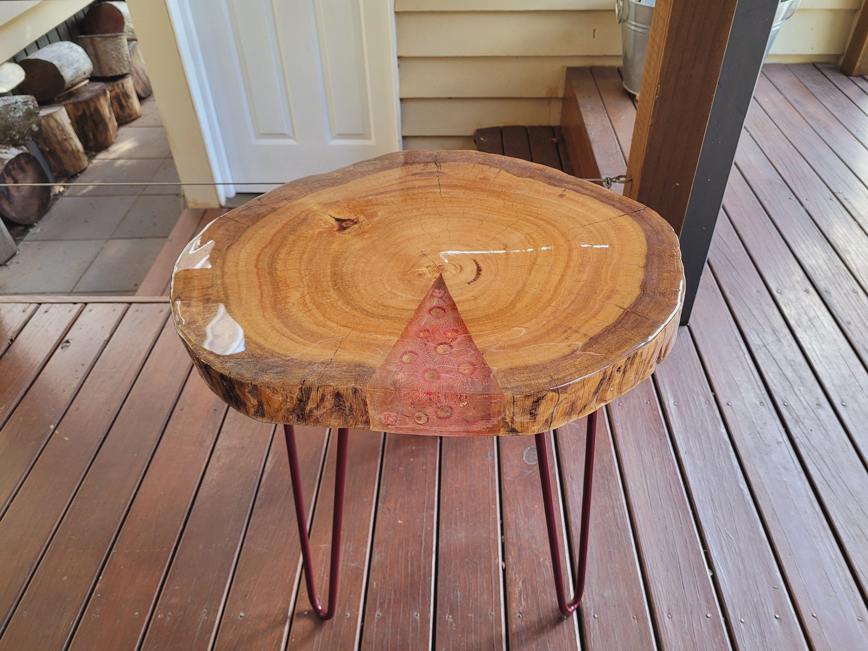 White gum table with inset dried flowering gum