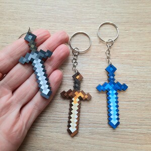 Pixel Diamond Gold Iron Sword Keychain | Gamer Cosplay Gift for Girls ...