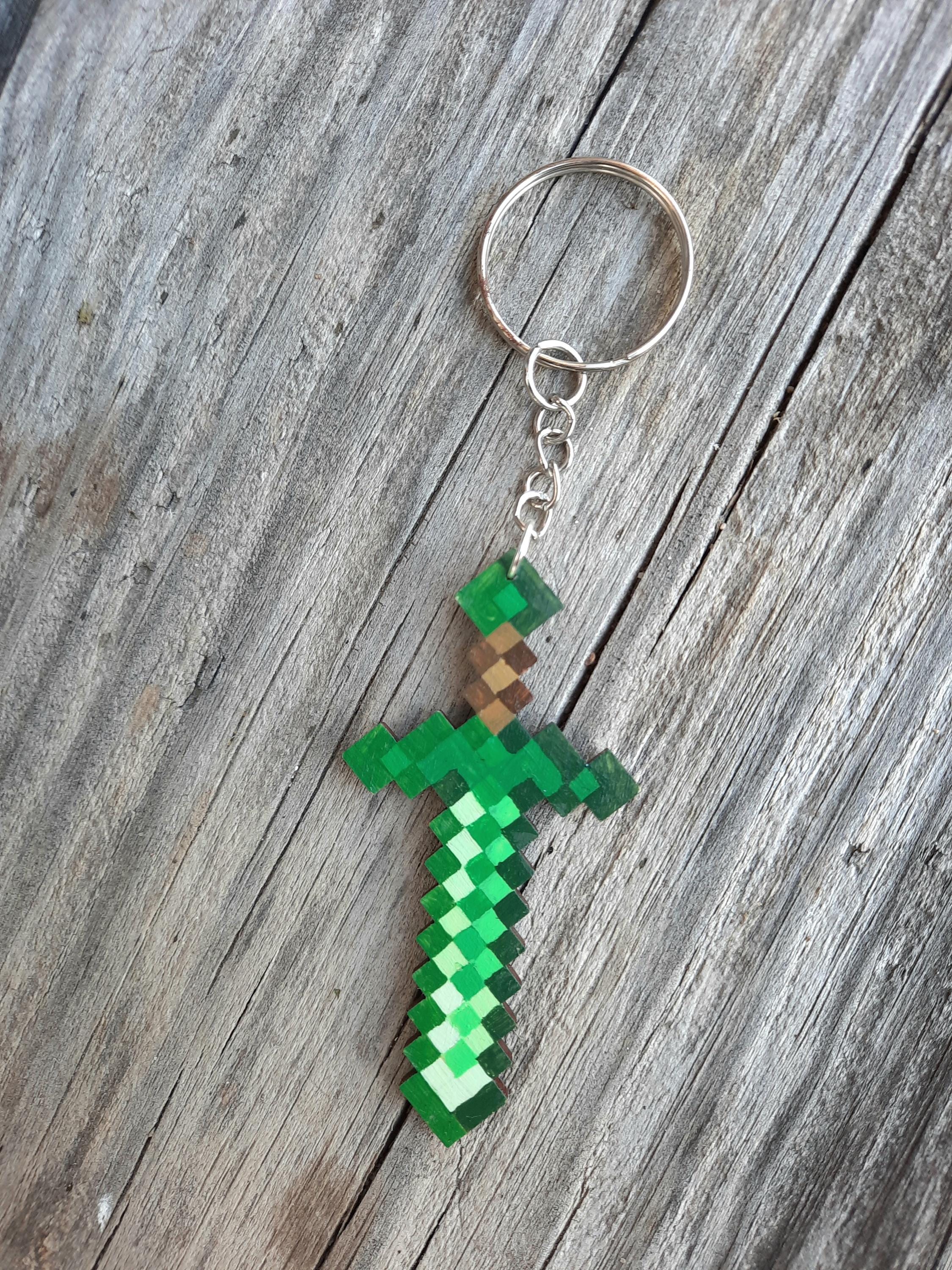 Pixel Diamond Gold Iron Sword Keychain | Gamer Cosplay Gift for Girls ...