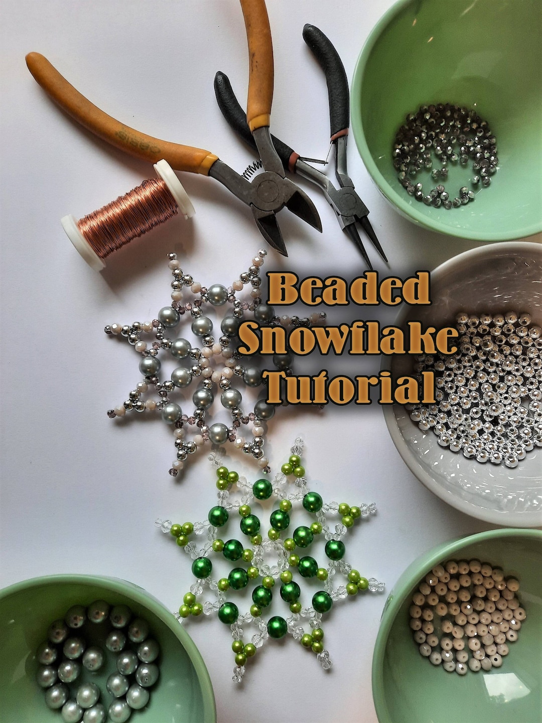 Beaded Snowflake Tutorial English, Holiday Tree Star Ornament Beading Pattern, How to Make ...