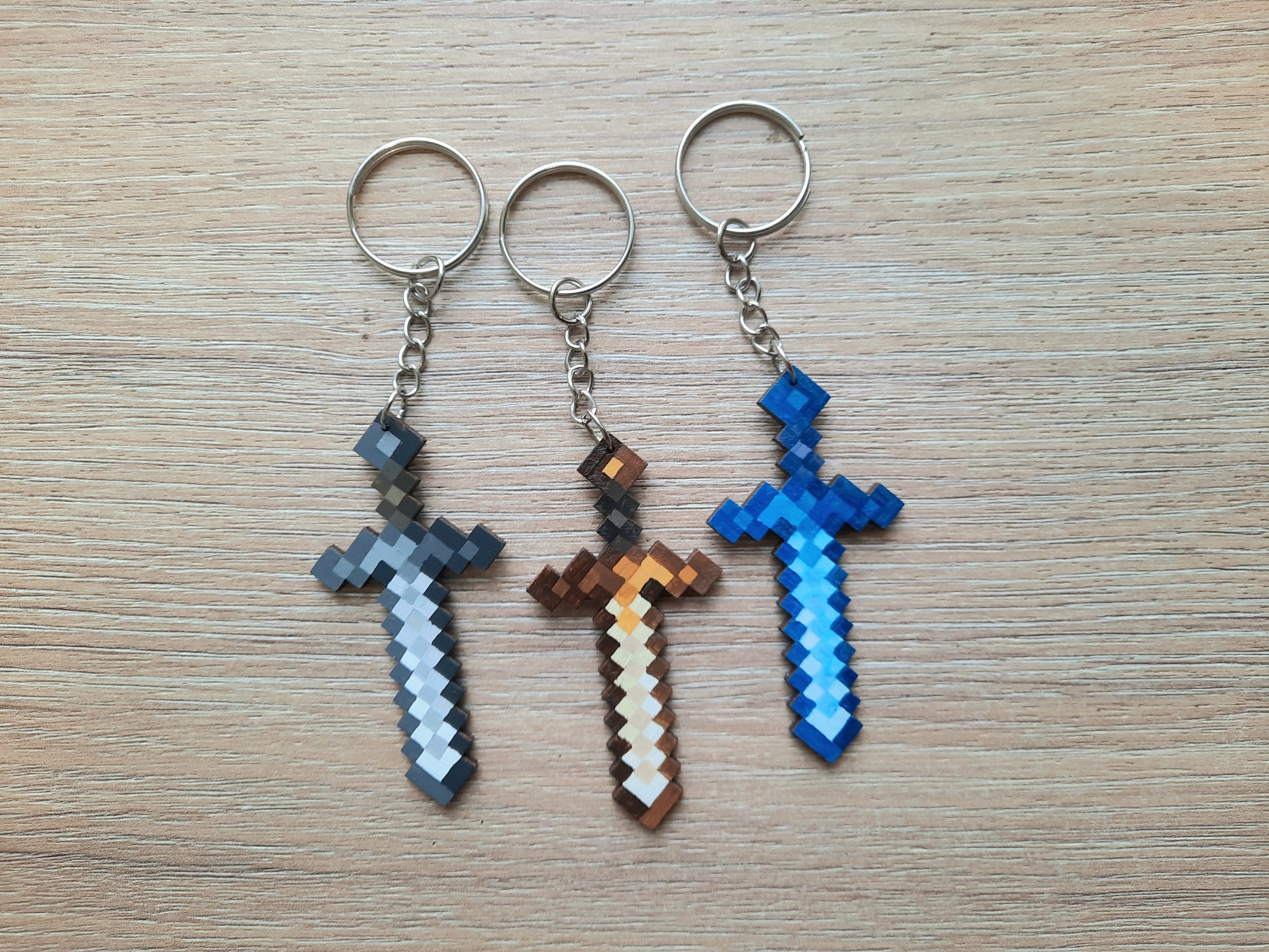 Pixel Diamond Gold Iron Sword Keychain | Gamer Cosplay Gift for Girls ...