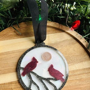 Red Glitter Cardinal Birds Under the Golden Moon Resin Ornament I Light ...