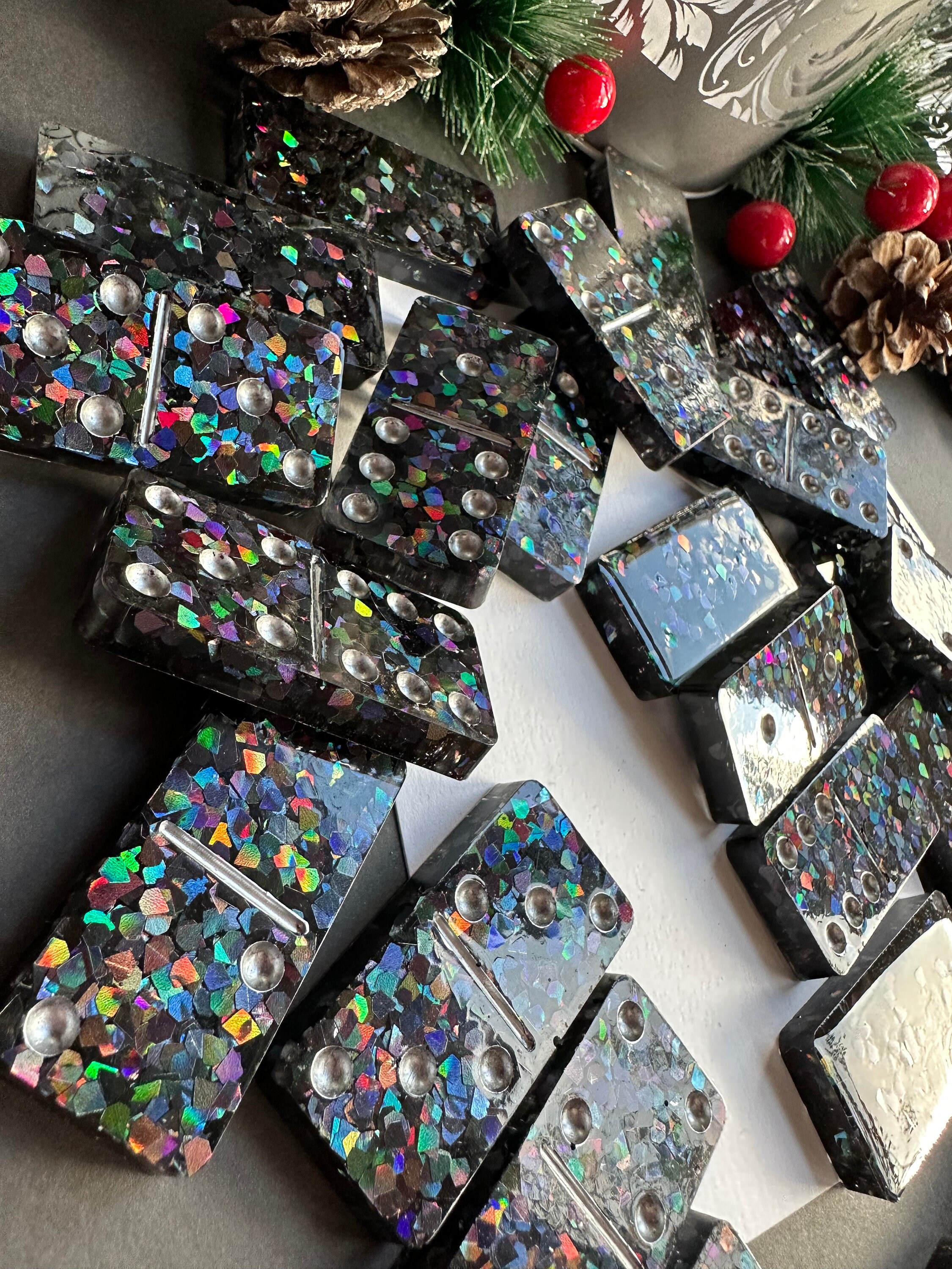 Black Rainbow Holographic Glitter Domino Set With Zipper Pouch I ...