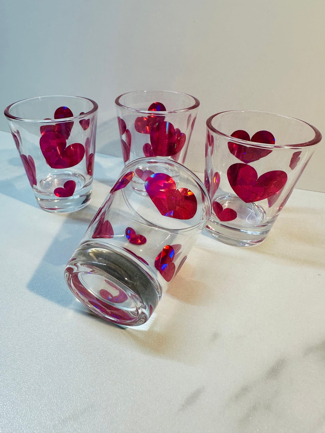 Pink Heart Shot Glass Set of 4 I Heat Glasses I Shot Glasses With ...