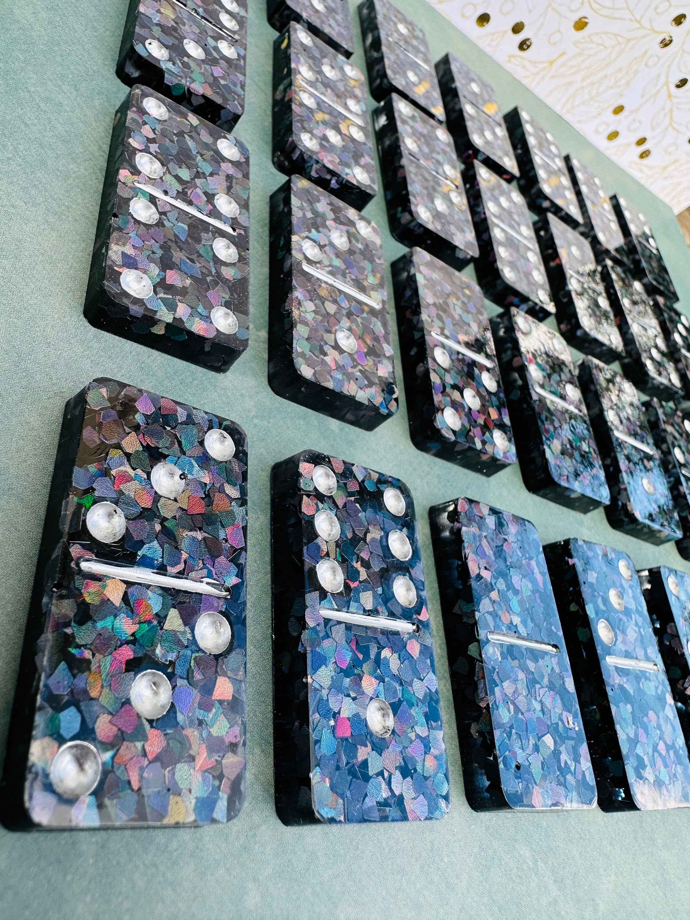 Black Rainbow Holographic Glitter Domino Set With Zipper Pouch I ...
