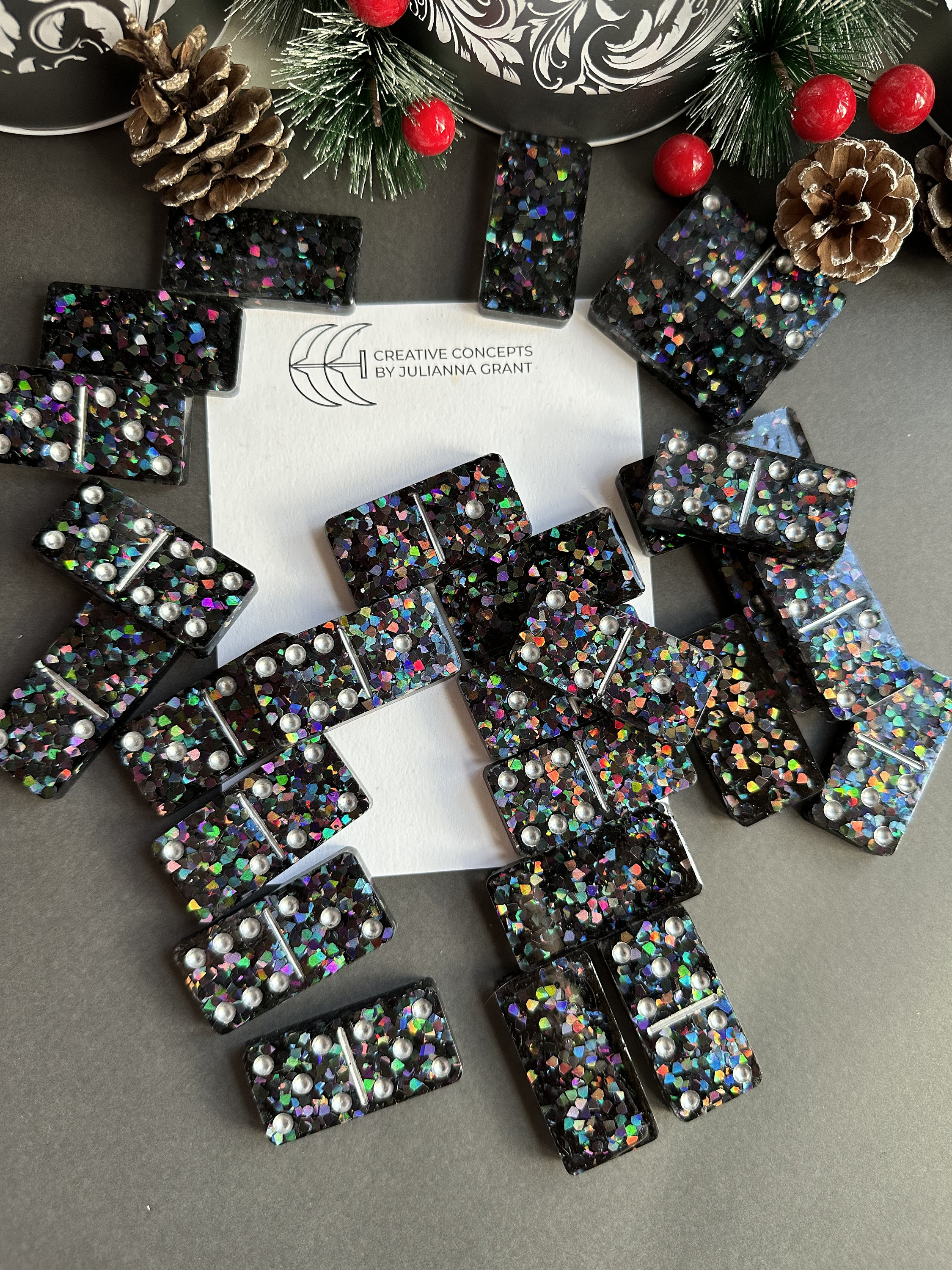 Black Rainbow Holographic Glitter Domino Set With Zipper Pouch I ...