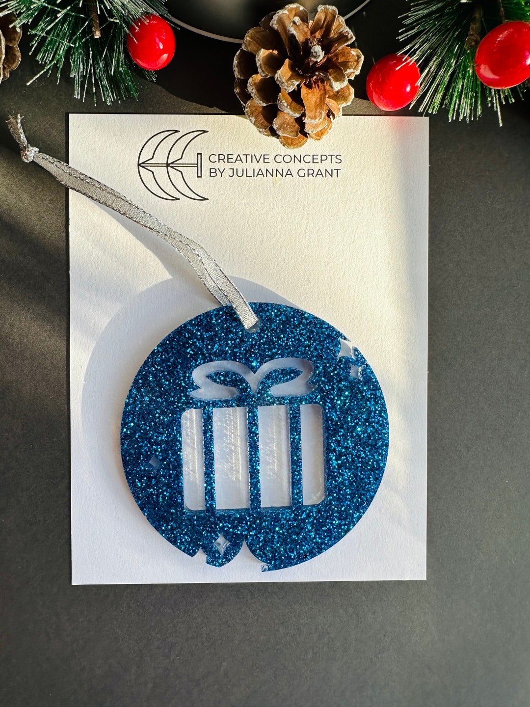 Blue Present Cutout Ornament I Blue Present I Resin Gift Ornament - Etsy
