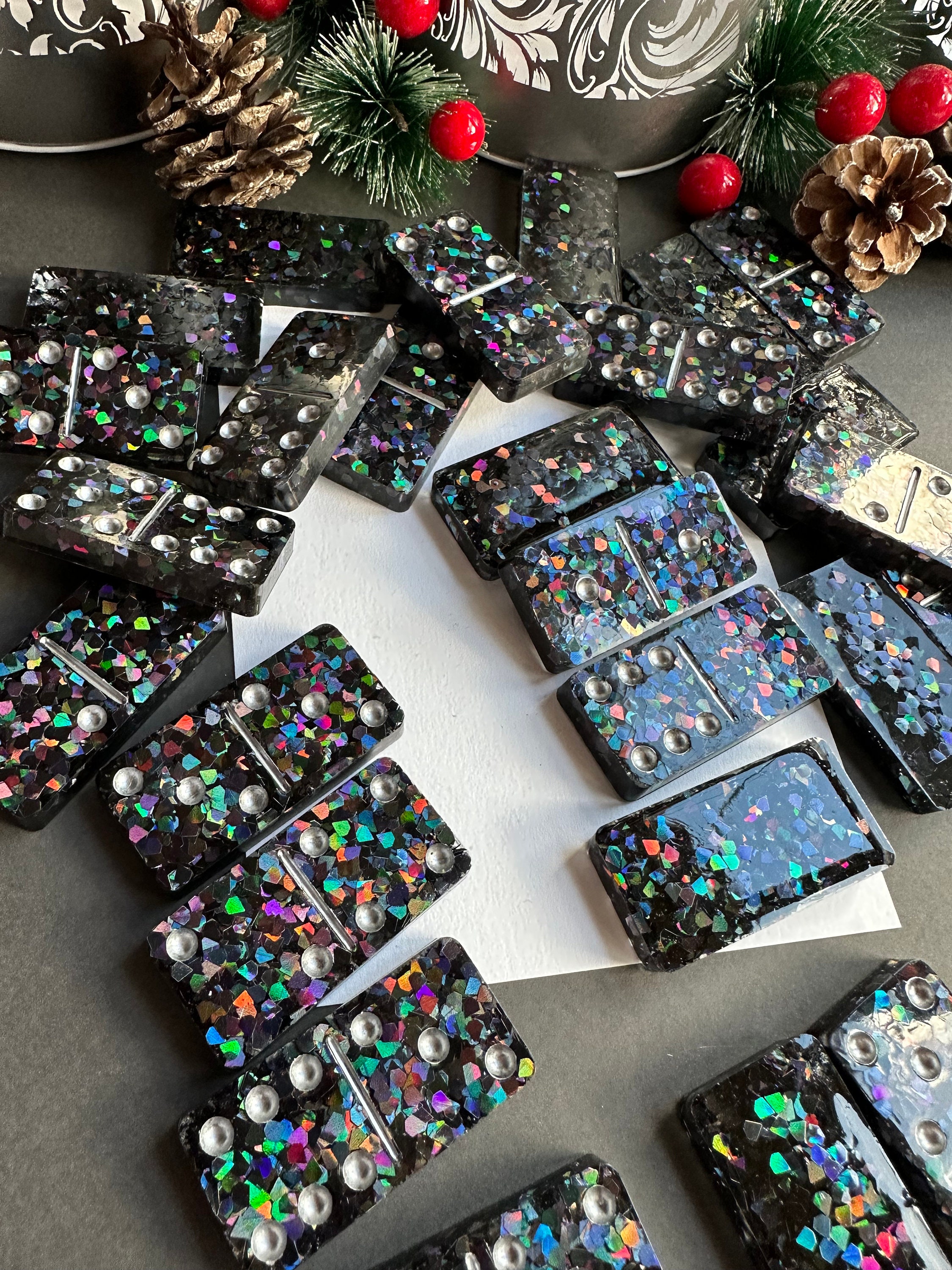 Black Rainbow Holographic Glitter Domino Set With Zipper Pouch I ...