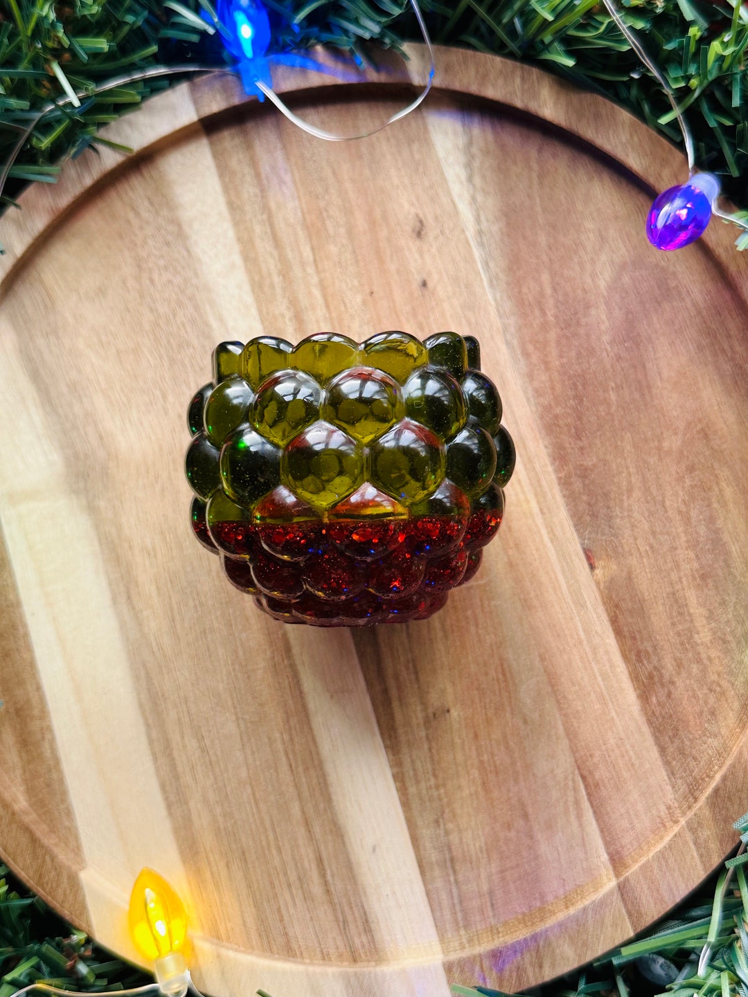 Transparent Green and Red Holographic Glitter Resin Tea Light - Etsy