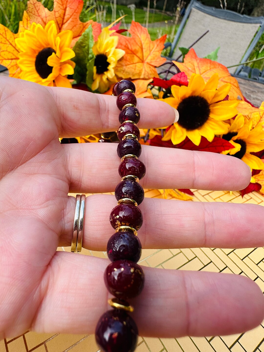 Dark Red and Purple Clay Bead Bracelet I Maroon Plum and Gold Clay ...