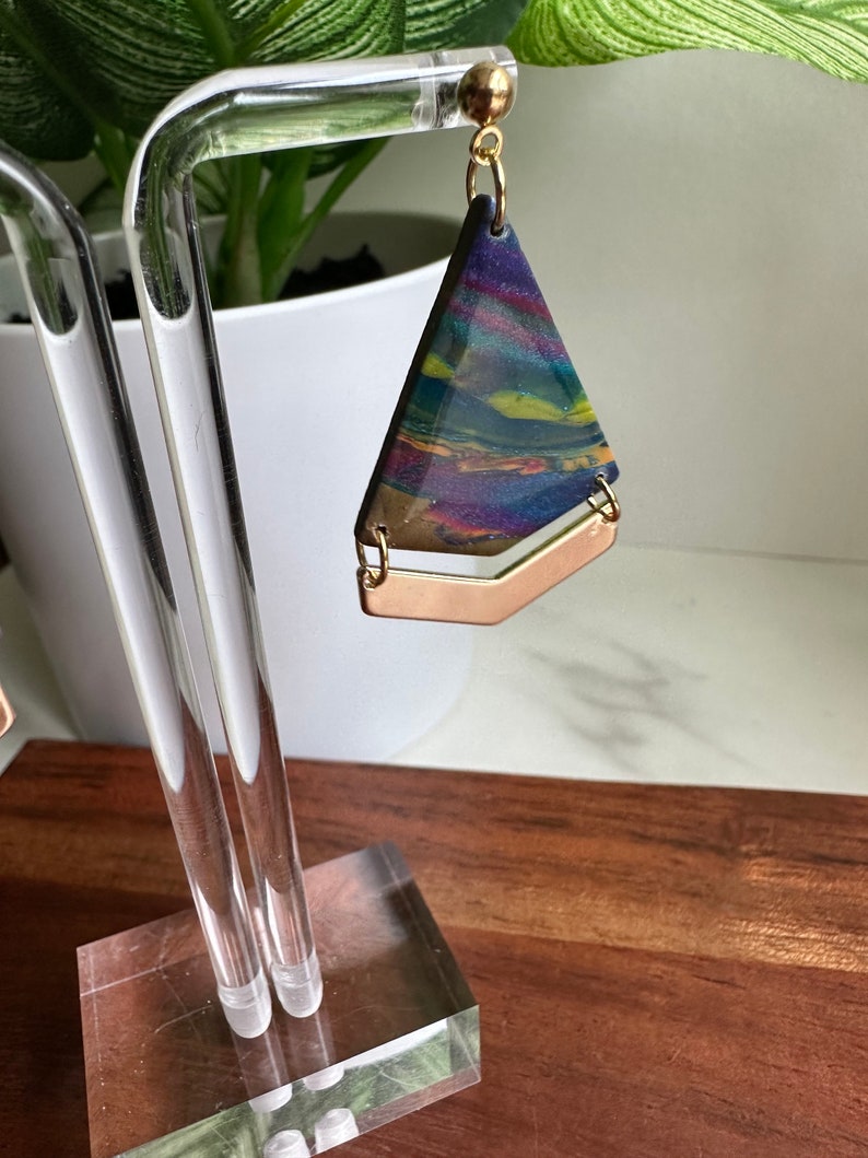 Navy Blue Purple Green and Gold Swirl Polymer Clay Triangle - Etsy