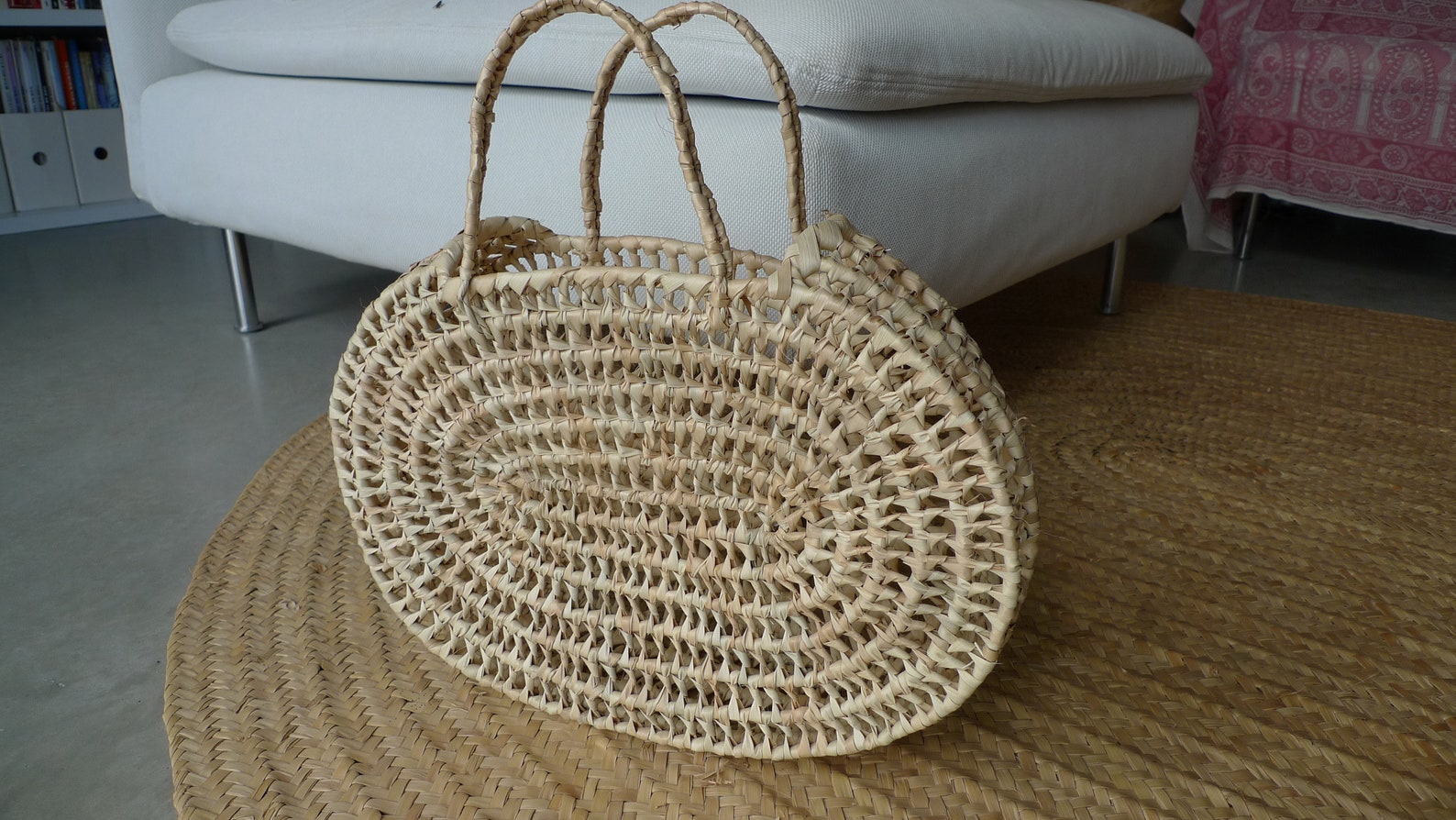 Palm Basket With Two Handles Open Work Palm Basket - Etsy