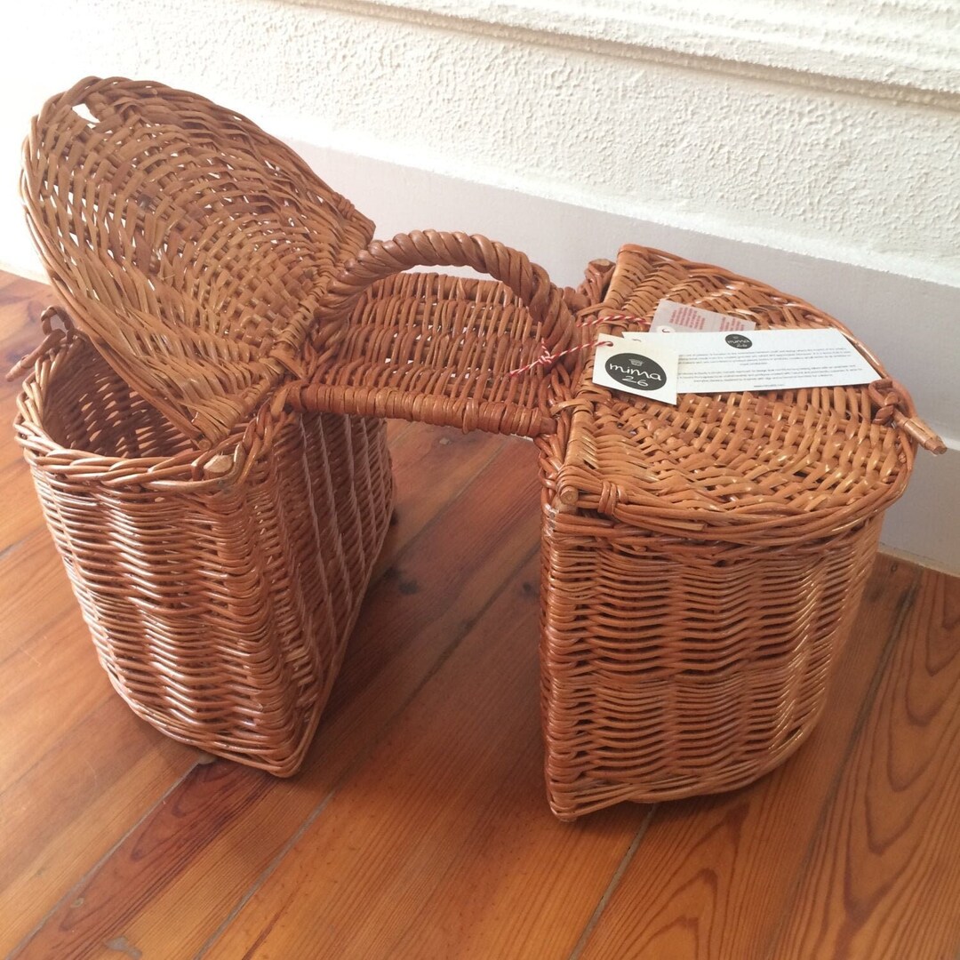 Hand-woven Wicker Bicycle Double Basket, Lidded Wicker Bicycle Double ...