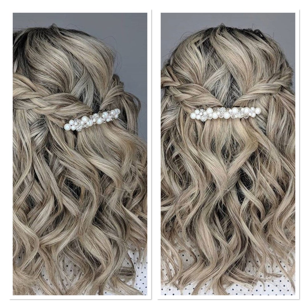 BARRETTE Wedding Bridal, Pearl Crystals Clip Bridesmaid Barrette, Pearl ...