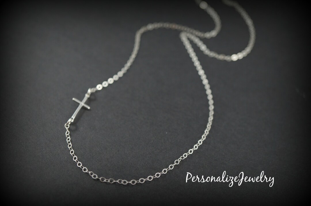 Sterling Silver Side Cross Necklace, Simple Everyday Jewelry, Delicate ...