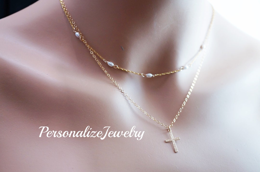 14K Gold Filled Cross Double Layer Necklace | Delicate Two-layer ...