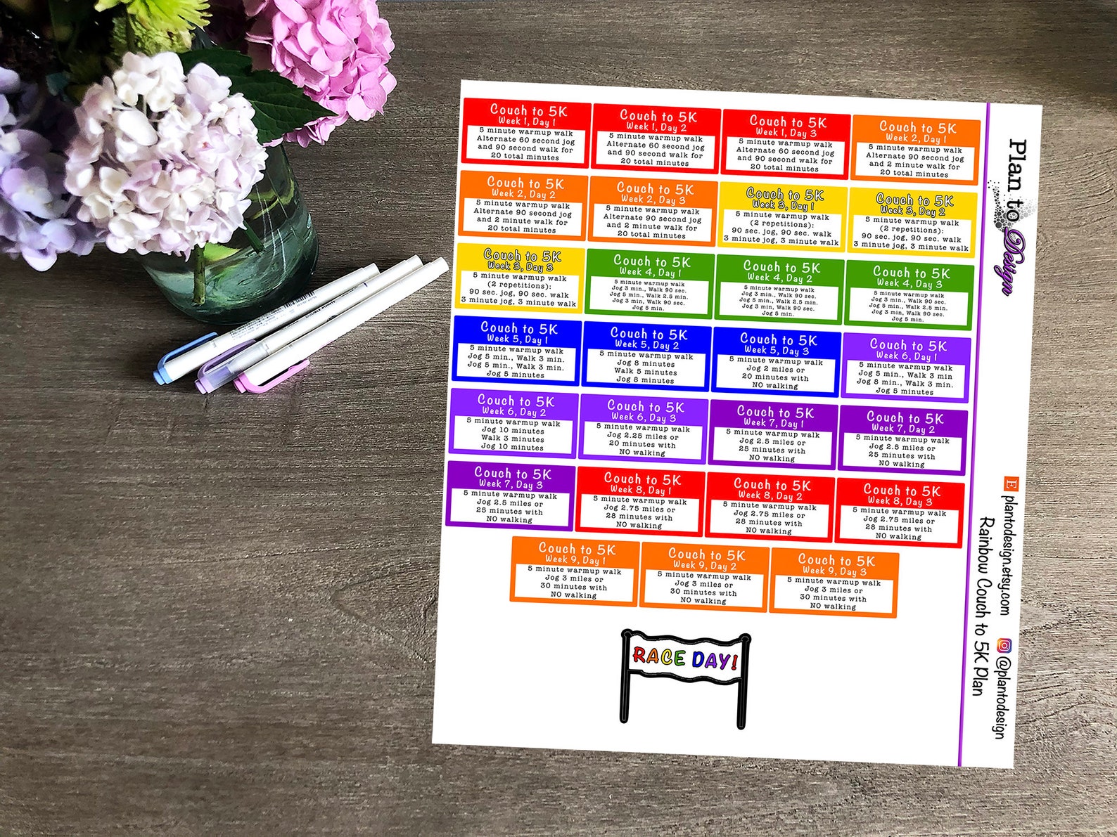 Couch to 5K Training Plan and Race Day Planner Stickers Made - Etsy