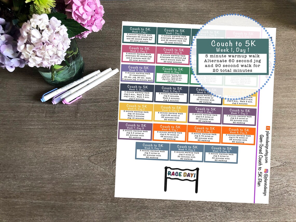 Couch to 5K Training Plan and Race Day Planner Stickers Made - Etsy