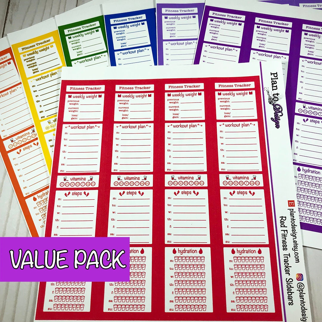 RAINBOW VALUE PACK 7 Sheets of Health & Fitness Sidebar - Etsy