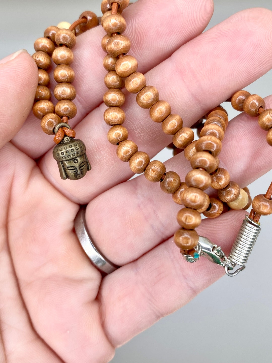 Mala Necklace 108 Beaded Buddha on Leather Cord With Clasp - Etsy