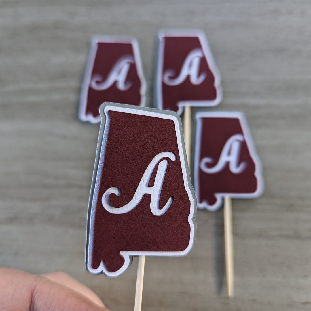Alabama Cupcake Toppers - Crimson, White, and Grey - Etsy