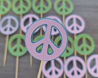 12 Cupcake Toppers, Psychedelic Peace Sign, Cupcake Topper, Birthday ...
