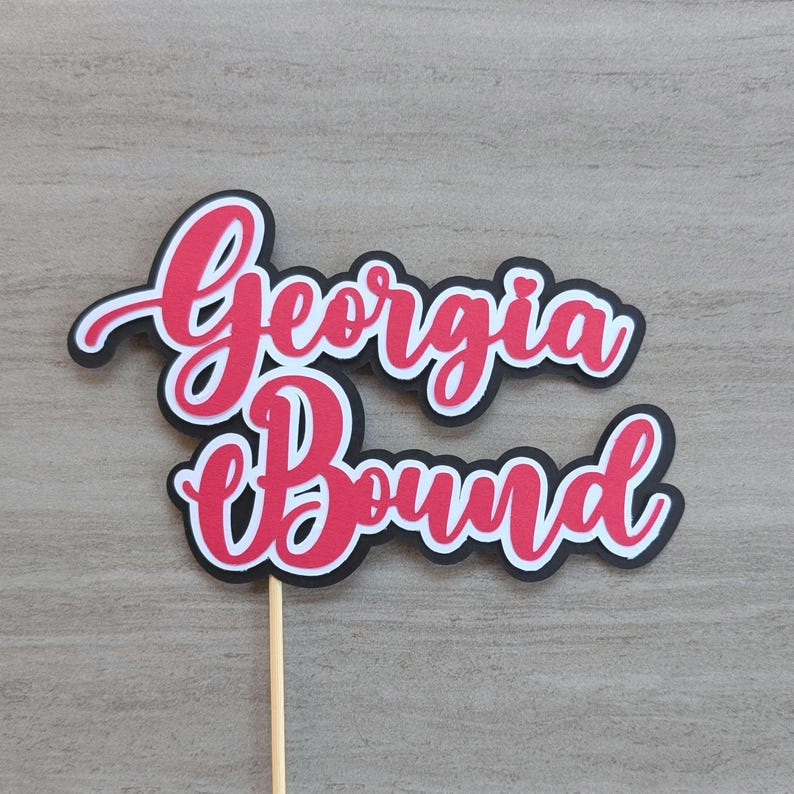 Georgia Bound Cake Topper in Cursive- Red, Black, and White - Etsy