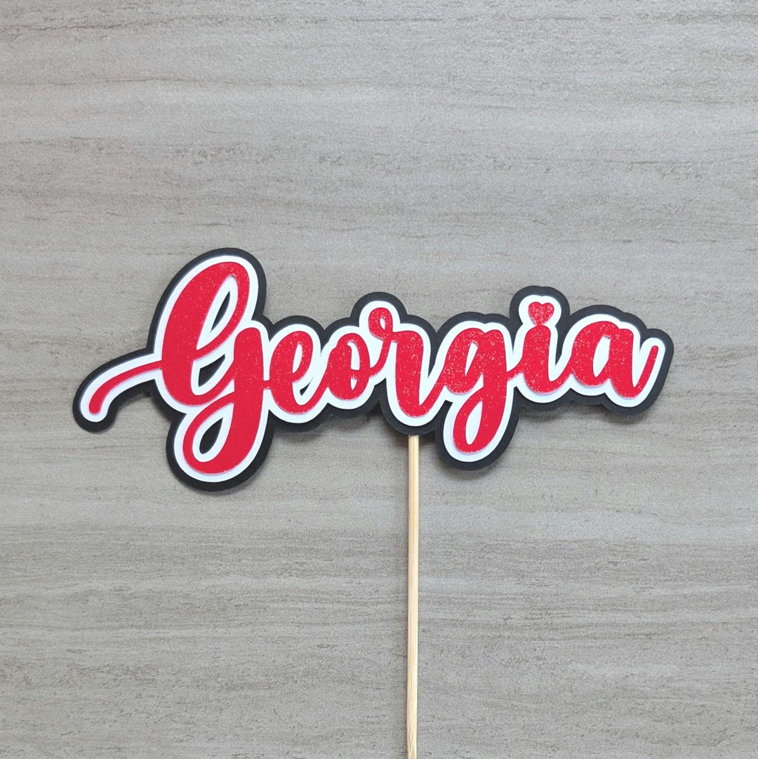 Red Glitter Georgia Cake Topper in Cursive- Red, Black, and White - Etsy