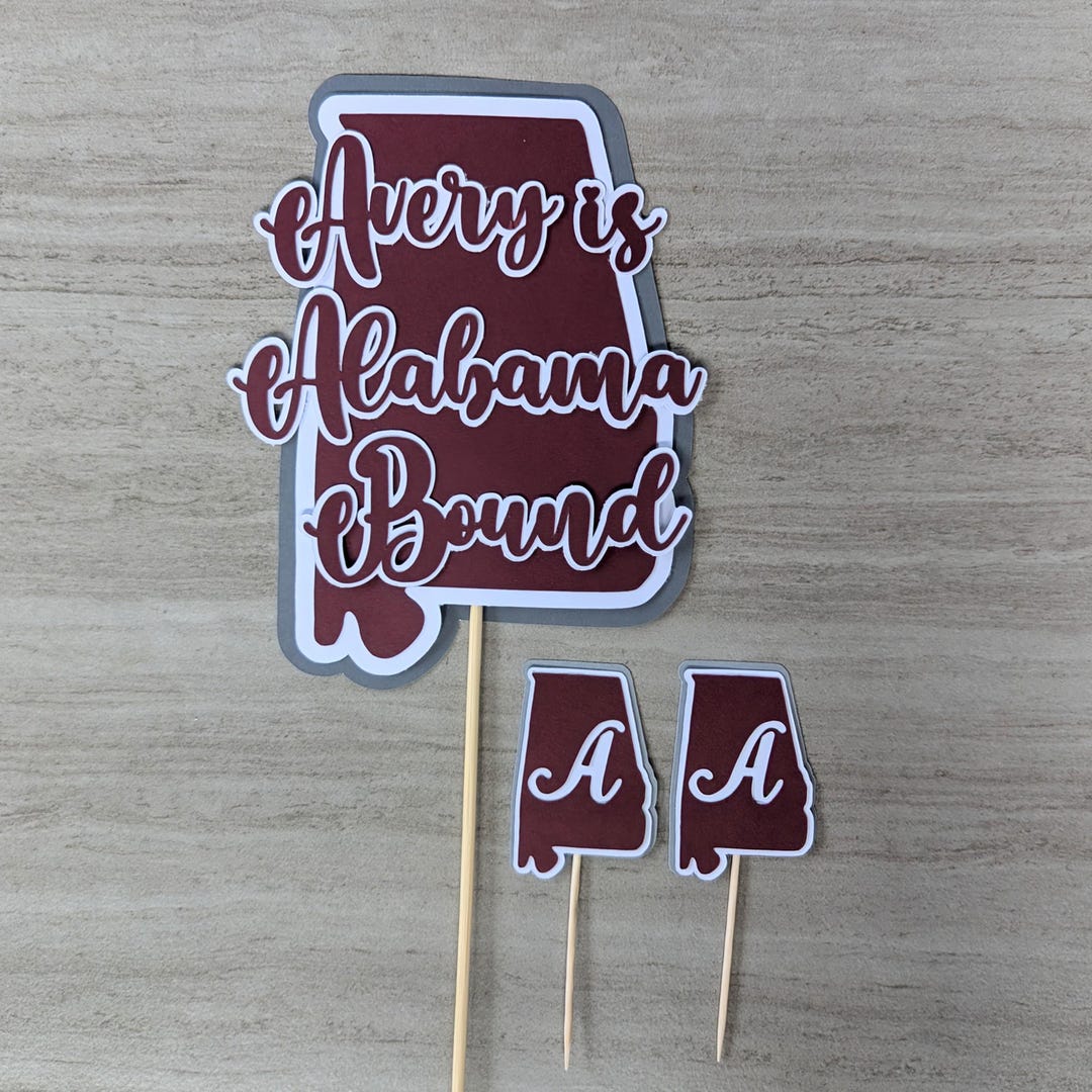 Custom Name Alabama Bound Cake Topper - Crimson, White, and Grey - Etsy
