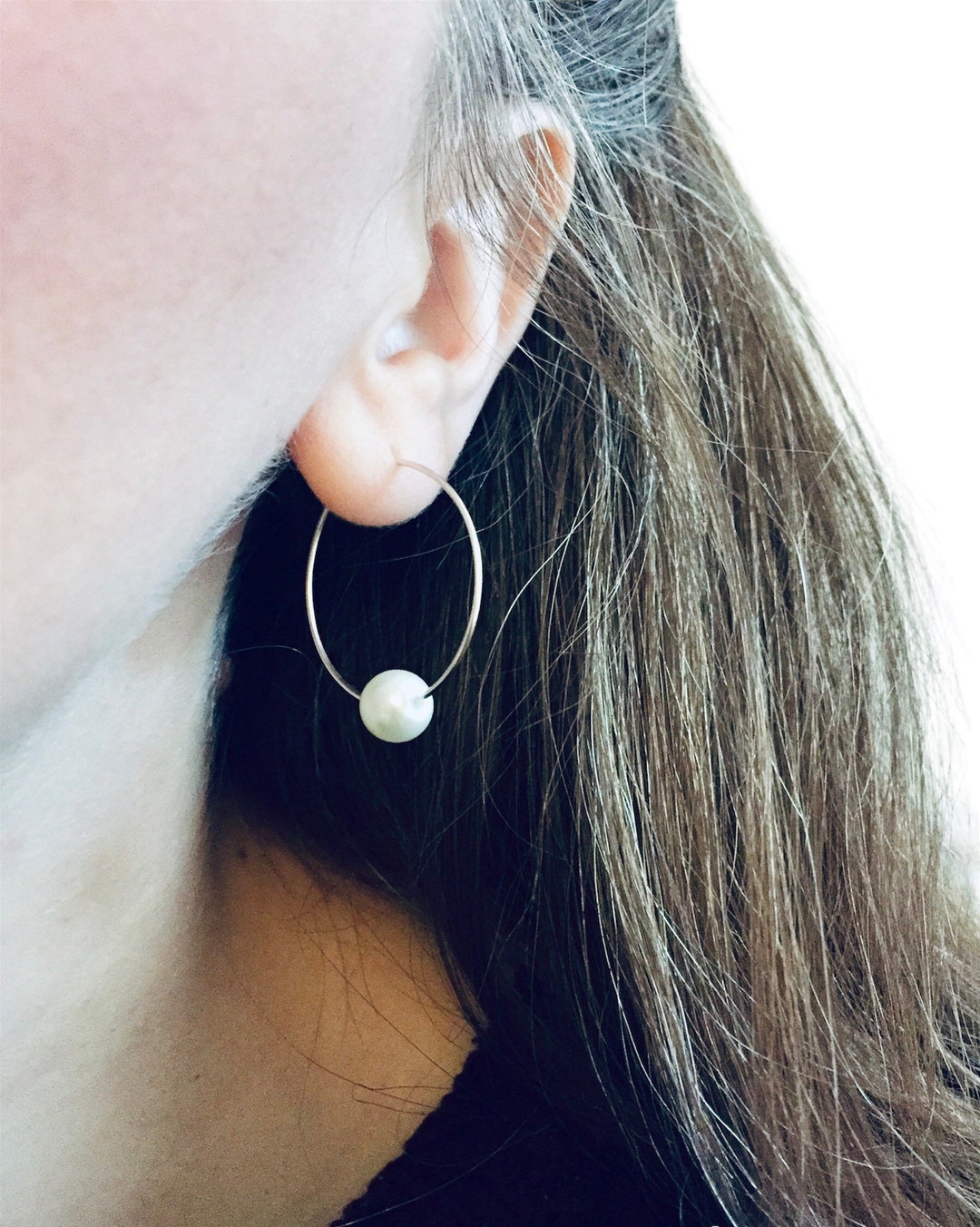 Pearl Hoop Earrings Silver Pearl Earrings Silver Pearl Hoops Silver ...
