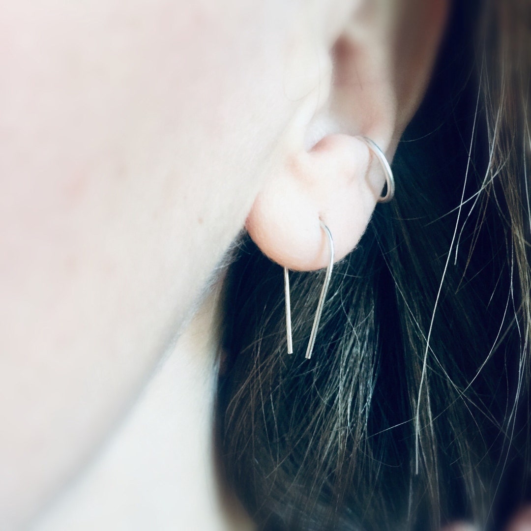 Recycled Silver Ear Threaders, Simple Ear Threaders, Minimalist ...