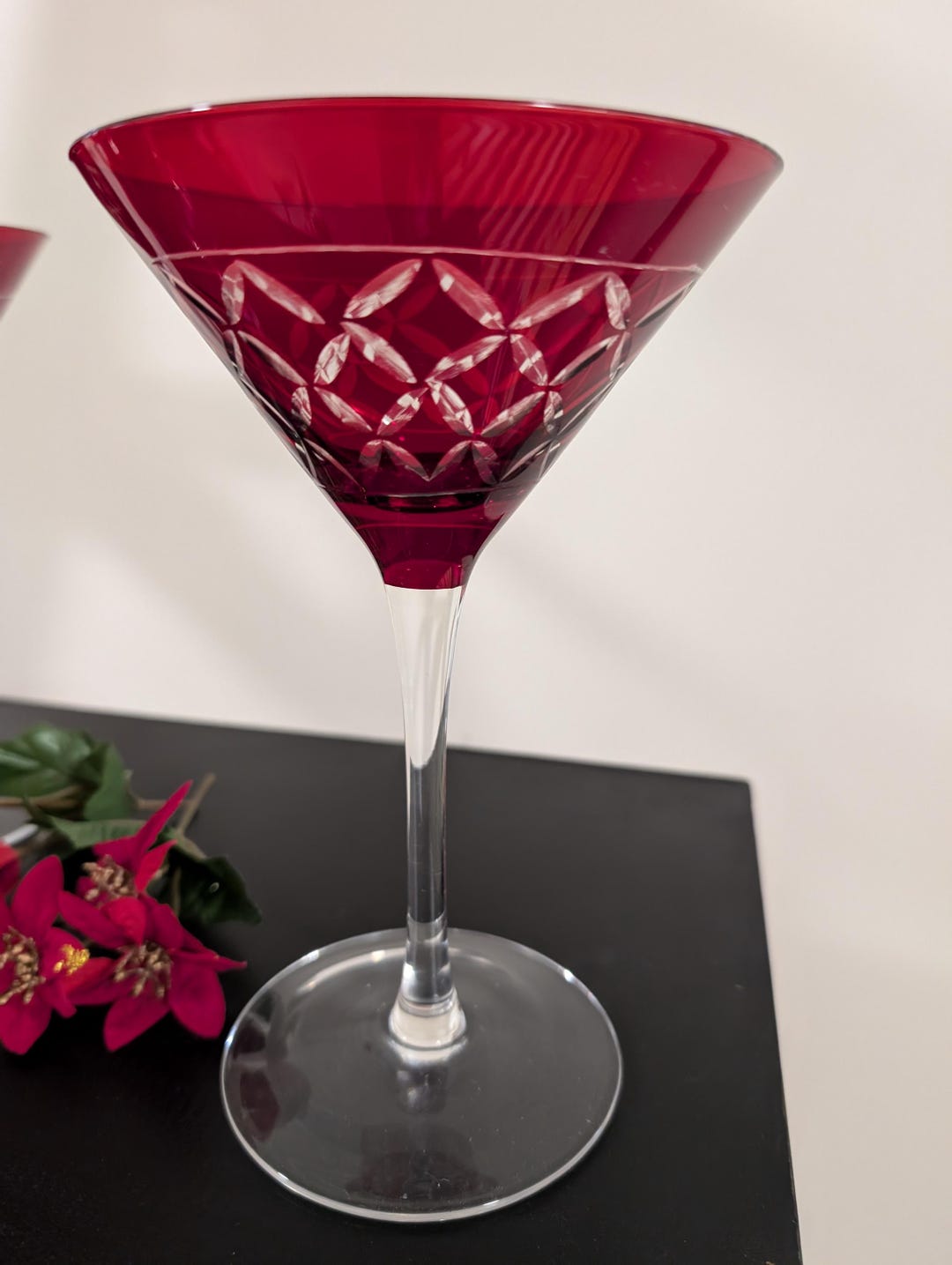 Pair of Vintage Red Cut to Clear Martini Glasses - Etsy